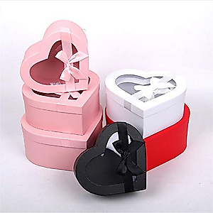 BBJ WRAPS Heart Shaped Boxes for Flowers Packaging with Transparent Window Lids Luxury Gift Box for Floral Arrangement, Set of 3(S/M/L) (Black)
