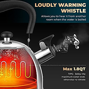 Tea Kettle for Stove Top - HIHUOS 2.2QT Whistling Teapot for Stovetop with Universal Base - Food Grade Stainless Steel Tea Pots for Stove Top - Mirror Sleek Teakettle with Cool Grip Bakelite Handle