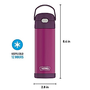 THERMOS FUNTAINER 16 Ounce Stainless Steel Vacuum Insulated Bottle with Wide Spout Lid, Red Violet