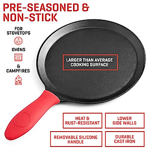 Uno Casa Cast Iron Tortilla Press 10 Inch with Cast Iron Comal Pan - Bundle of Cast Iron Tortilla Skillet for Roti Pan, Tawa Pan, Dosa Pan & Tortilla Press Pataconera