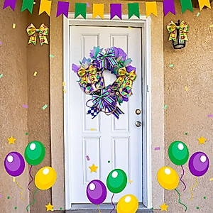 20 Yards Mardi Gras Wired Edge Ribbon Gold Green Purple Stripe Wired Edge Ribbon Harlequin Glitter Diamond Ribbon Glitter Metallic Wrapping Ribbon for Mardi Gras Masquerade Wedding Party Decoration