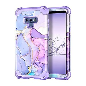 Hekodonk for Galaxy Note 9 Case, Heavy Duty Shockproof Protection Hard Plastic+Silicone Rubber Hybrid Protective Case for Samsung Galaxy Note 9 Purple Marble