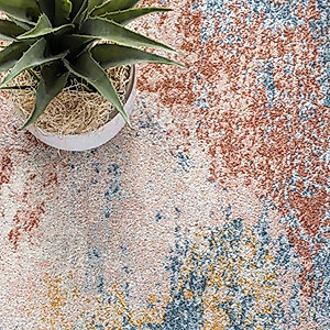 SAFAVIEH Tulum Collection 5'3" x 7'6" Ivory / Pink TUL207A Modern Abstract Non-Shedding Living Room Bedroom Dining Home Office Area Rug