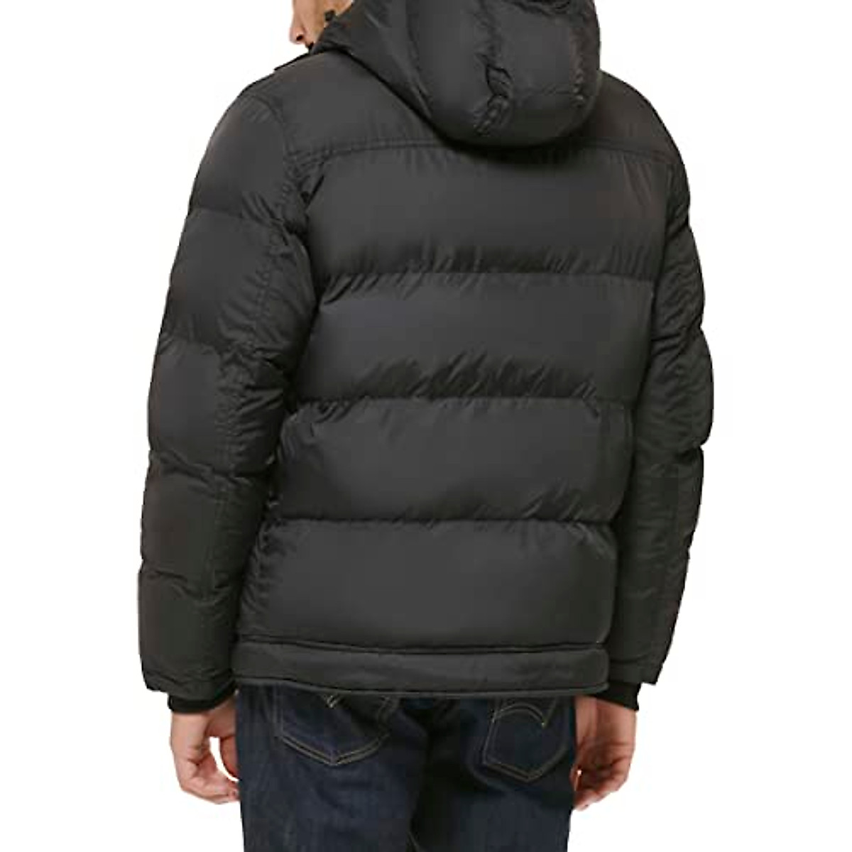 Levi's Men's Performance Hooded Puffer Trucker Jacket (Regular & Big & Tall Sizes), Black Solid, XL