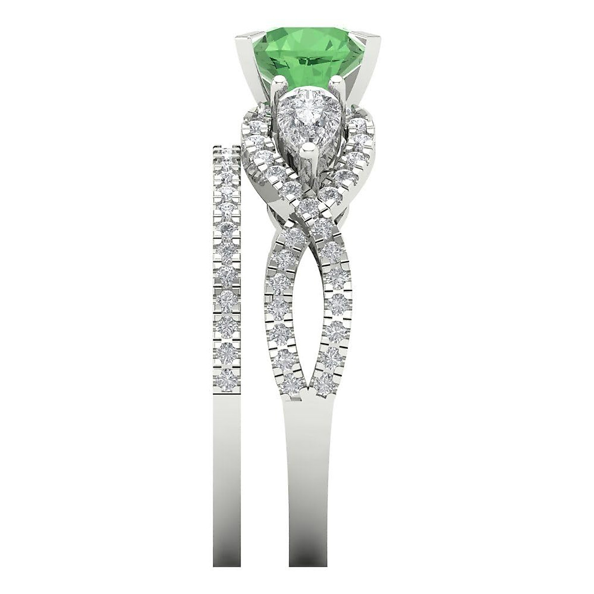 Clara Pucci 2ct Round Cut 3 stone Green Simulated Diamond Engagement Promise Anniversary Bridal Ring Band set 14k White Gold 7.5