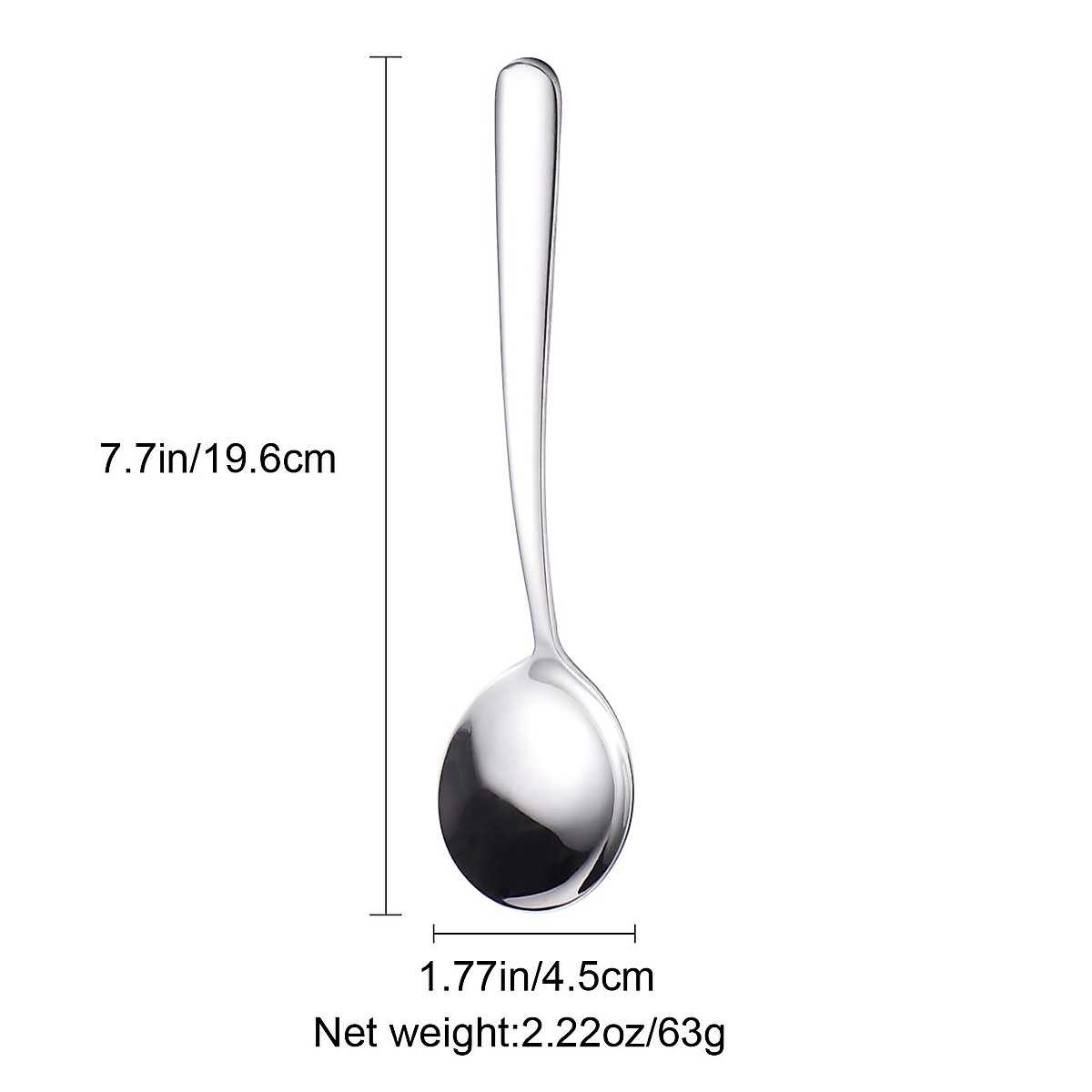 Soup Spoons 6-Pack 18/10 Stainless Steel Big, Large and Heavy Duty Round Spoons Elegance Series 7.7 Inch Long 2.2 Ounces Weight by IRONX (biggest soup spoons)