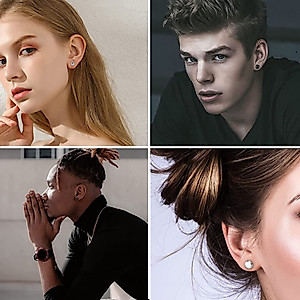 4 Pairs Stainless Steel Magnetic Stud Earrings for Men Women Non Piercing Clip on CZ Earrings 6MM (4 Pairs a Set,6MMBlack + Silver)