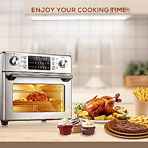 R.W.FLAME 26.4QT Air Fryer Oven, 2 in 1 Toaster Oven Air Fryer Combo, Stainless Steel Rotisserie Air Fryer with Rotisserie & Dehydrator, Countertop Toaster Ovens for Family