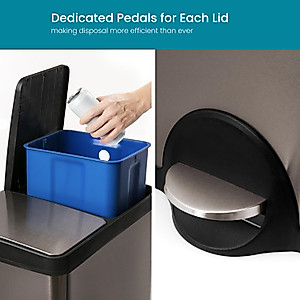 Home Zone Living 15.8 Gallon Kitchen Trash Can, Dual Removable Liners for Recycling and Trash, Wide Stainless Steel Shape, Black (7.9 + 7.9 for 15.8 Gallon Total)