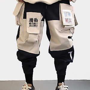 Niepce Inc Japanese Streetwear Black Men's Cargo Pants (Black-p8, M)