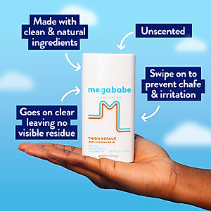 Megababe Thigh Rescue Anti-Chafe Stick | Prevents Skin Chafe & Irritation | Thighs, arms, bra-lines & more | 2.12oz - Unscented