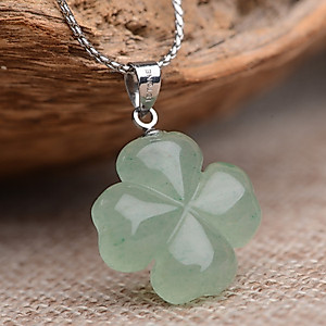 iSTONE St. Patrick's Day Four Leaf Clover Pendant Necklace Green Aventurine Gemstone Pendant Necklace 18"