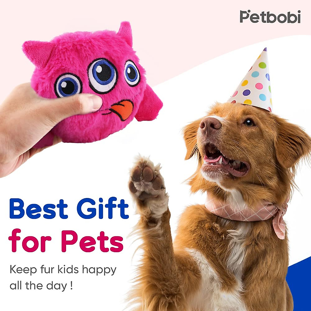 Petbobi Interactive Dog Toys Monster Active Ball for Dogs with Batteries, Self Moving Balls and Plush Cover for Small & Medium Dogs to Chase, Dog Toy Squeaky Crazy Bouncer Ball, Pink Bobby