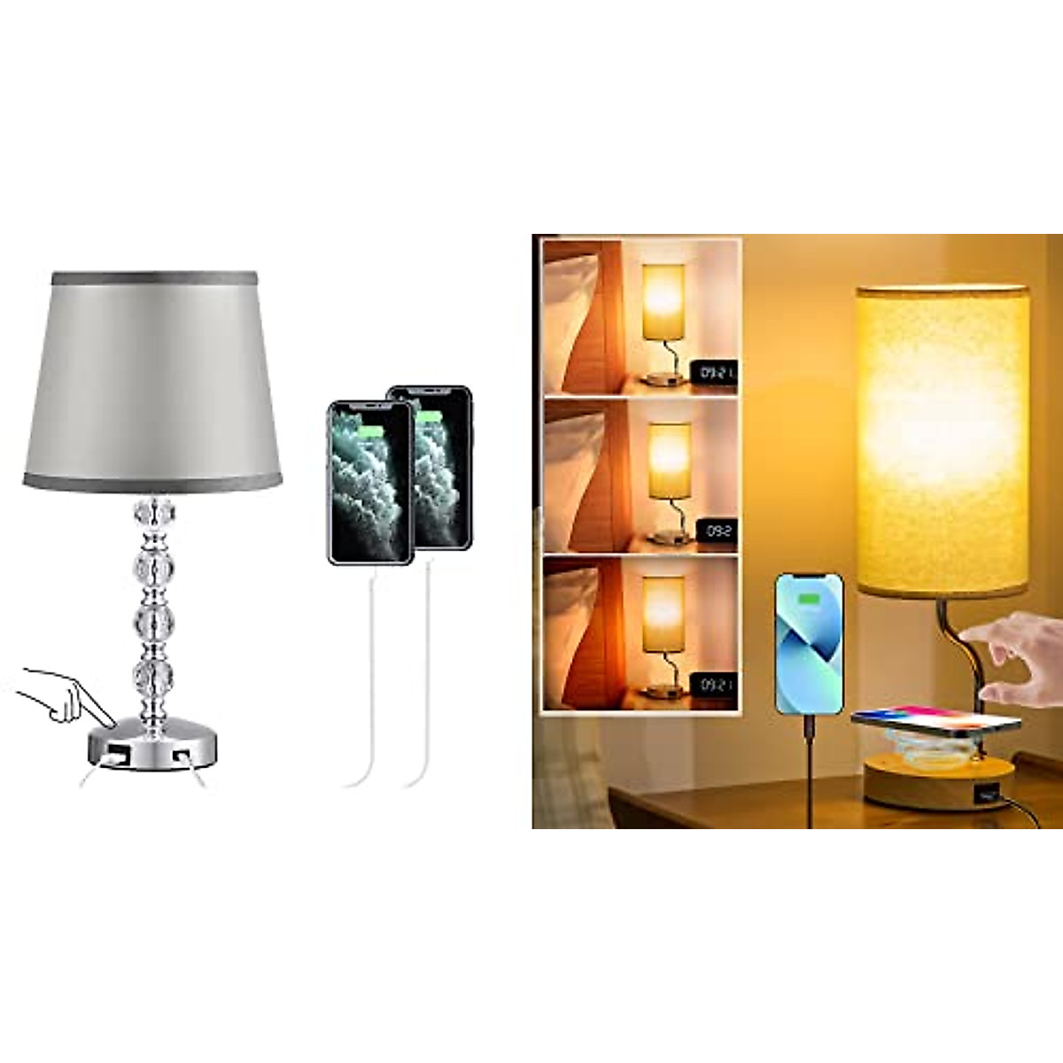 Unfusne Lamps for bedrooms Set of 2, Touch Control Table Lamp 3 Way Dimmable Nightstand Lamp with Fabric Shade, Small Lamp Set of 2 for Living Room, Dorm, Home,Office