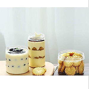 14oz (420ml 12 Pack) Empty Clear Wide Mouth Plastic Jars with Smooth Lids and Labels - Round PET Containers for Food Storage and Dry Goods,Craft and More - BPA Free (Black Lids)