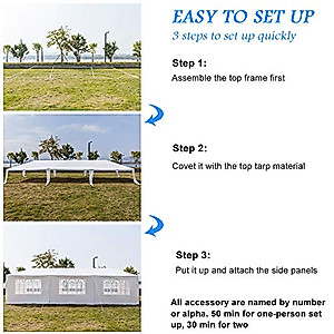 Simply-Me 10' x 30' Outdoor Canopy Tent White Wedding Gazebo Canopy Party Tent Practical Waterproof Tent with Brighter Windows,5 Removable Side Walls