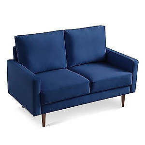 American Furniture Classics Blue 57 Inch Wide Upholstered Two Cushion Loveseat with Square Arms Velvet, 57" x 32" x 37"