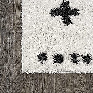 JONATHAN Y MOH403A-3 Cristo Berber Geometric Shag Indoor Area-Rug Bohemian Contemporary Easy-Cleaning Bedroom Kitchen Living Room Non Shedding, 3 X 5, White/Black