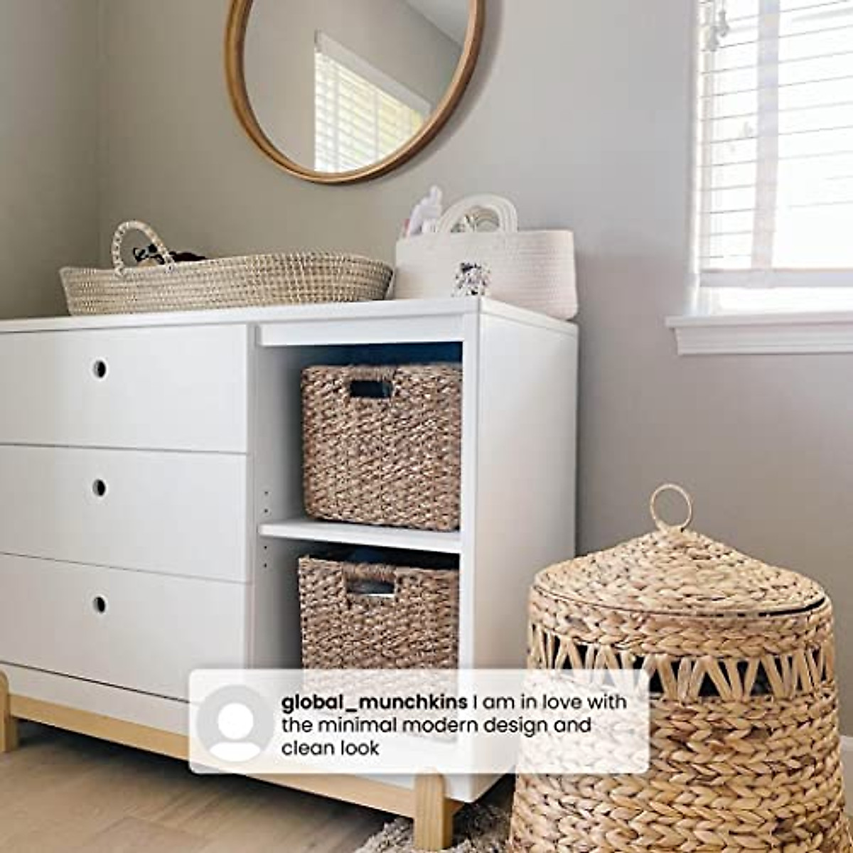 Delta Children Poppy 3 Drawer Dresser with Cubbies, Midnight Grey/Natural