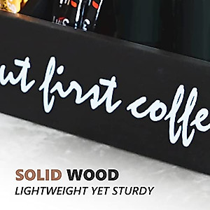 Coffee Bar Organizer, Wooden Coffee Station Accessories Storage Bin Box, Farmhouse Coffee Caddy Countertop Decor, Rustic Condiment Holder for Coffee Capsule Pod, sugar, Straw, Cups, Tea Bag Dispenser (Black)