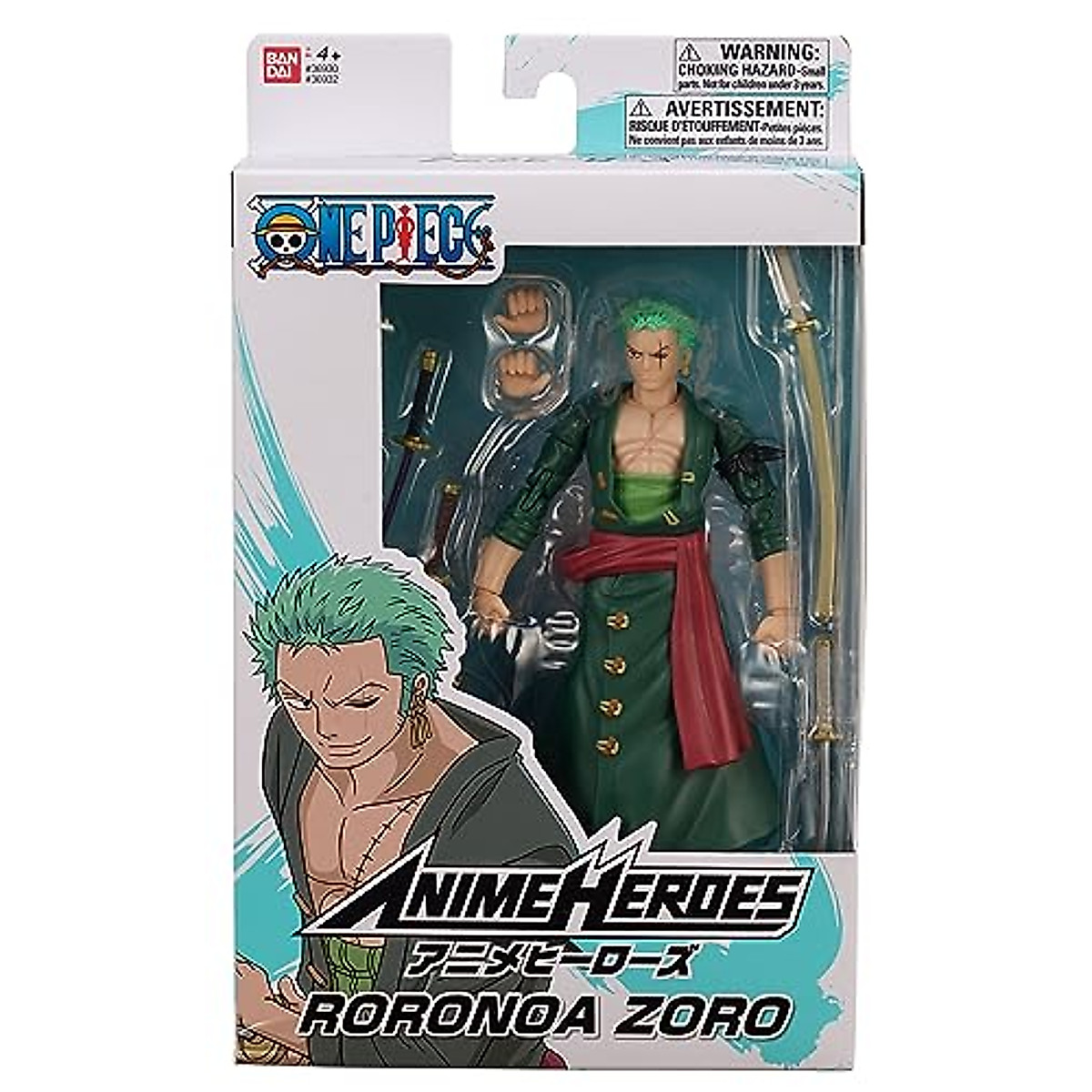 BANDAI Anime Heroes One Piece Figures Roronoa Zoro Action Figure, Articulated Zoro Anime Figure with Swappable Arms and Faces, One Piece Action Figures Pirate Toys Range, 17 cm