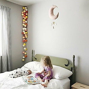 Braceus Wall Backdrop Children Room Hanging Moon Stars Stuffed Decor for Baby Bedroom (Pink + Silver)