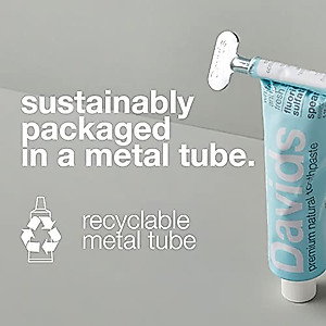 Davids Natural Toothpaste For Teeth Whitening, Spearmint, Antiplaque, Flouride Free, SLS Free, EWG Verified, Toothpaste Squeezer Included, Recycable Metal Tube, 5.25oz