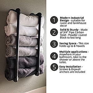 Baru Decor - Industrial Pipe Towel Rack 32 Inch, Black Powder Coated, Farmhouse Bathroom Towel Storage, Holder Bathroom Wall Towel Rack, Bathroom Organization, Bath Towel Holder