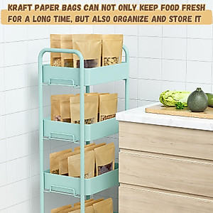 TROUSKAIG Reusable Food Storage Bags, Resealable Bags for Food, 50 PCS 3.5"×5.5" Kraft Paper Bags with Window,Stand Up Pouches, Brown Paper Bags for Food Packaging Bags Sample Bags for Small Business