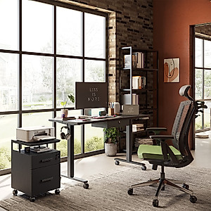 FEZIBO 2-Drawer Mobile File Cabinet, Wood Rolling Filing Cabinet for A4/Letter Size, Printer Stand, Storage Cabinet for Home Office, Rustic Brown