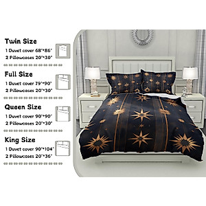 Lokaluo Starlight Duvet Cover Full Size 3D Printed Golden Stars Full Duvet Cover Set Sparkling Starry Sky Galaxy Bohemia Bedding Set Home Decor 3 Pcs Comforter Cover with 2 Pillowcases