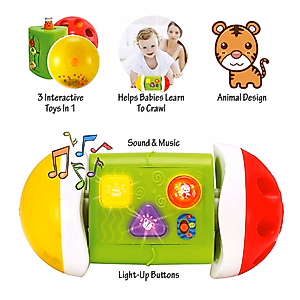 KiddoLab 3 in 1 Roll & Learn Activity Center for Baby and Rattle Ball Toy. Infant Learning Activity Center Toy with Colorful Lights and Fun Sounds.Interactive Light Up Toys for 6 Month Old Baby.