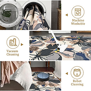 Washable Floral Living Room Rug 5x7, Modern Bright Floral Area Rugs for Bedroom Non-Slip Large Low-Plie Kitchen Rug Indoor Floor Throw Carpet for Dining Room Entryway Office, Brown Multi