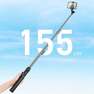 K&F Concept 61'' Bluetooth Selfie Stick Tripod, Extendable Selfie Stick with Wireless Remote & Mini Tripod Stand, Stainless Steel 360° Rotation Phone Holder for iPhone Samsung Android