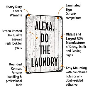 SmartSign Alexa Do The Laundry Sign, Modern Laundry Room Sign, 14 x 10 inch, 40 mil Laminated Rustproof Aluminum, Rustic Wall Décor, Black on Light Wooden Pattern Background