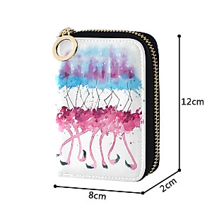 MOYYO RFID Credit Card Holder Case Watercolor Flamingos Leather Printed Zipper Card Case Wallet for Women Girls