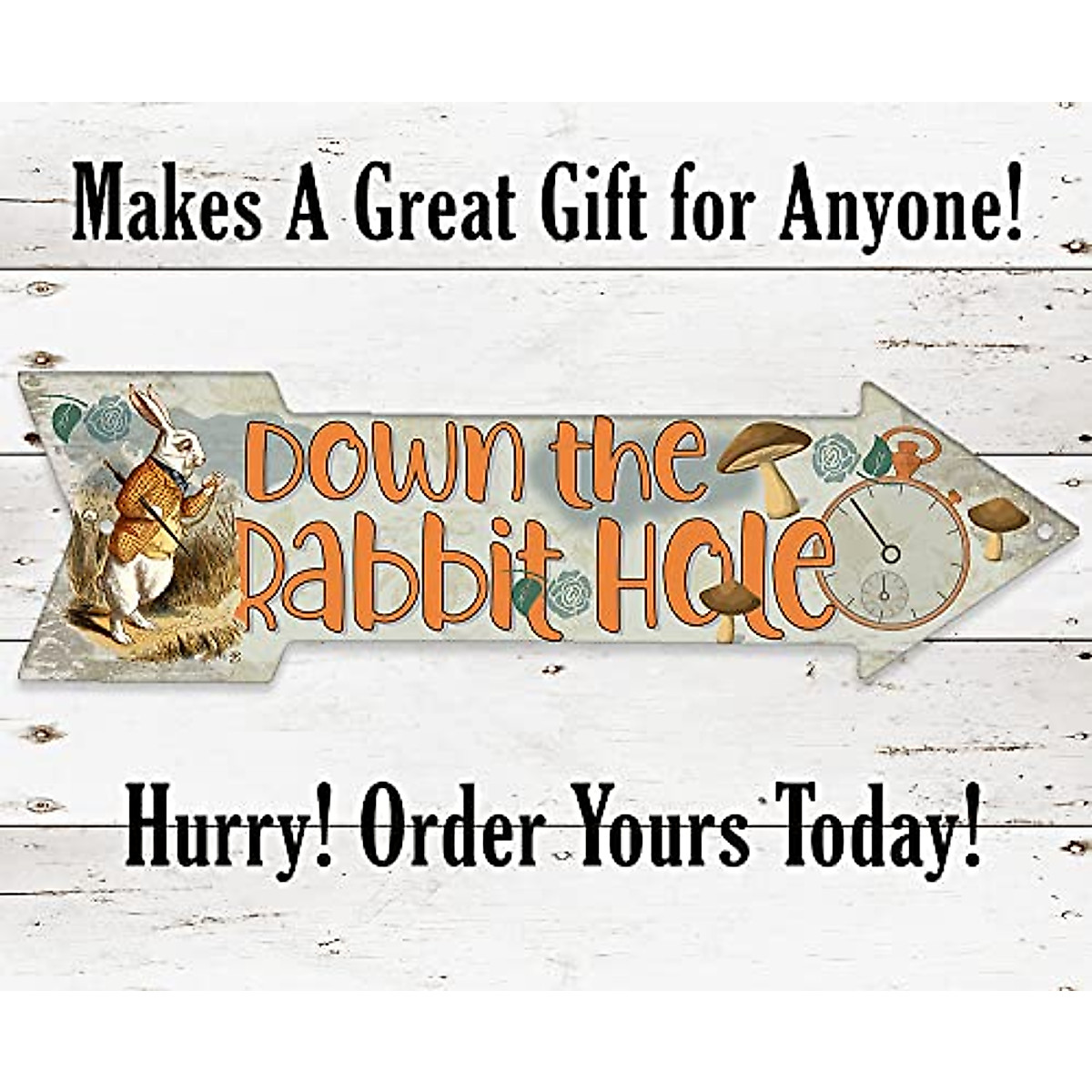 Alice in Wonderland Decor - Down The Rabbit Hole - Directional Arrow Metal Sign - Alice in Wonderland Signs - Home Decor Wall Art Perfect Alice in Wonderland Gifts and Decorations