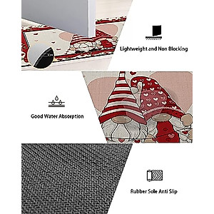 Valentine's Gnomes Bath Mat for Tub,Non Slip Bathroom Floor Runner Rug Quick Dry & Absorbent Diatomaceous Earth Kitchen Room Shower Sink Washable Doormat,Saint Love Heart Red Rose Floral 16"x24"