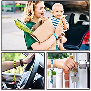 PRIANGEL Silicone Key Ring Bracelet for Women Beaded Wristlet Keychain House Car Keys Rings Holder with Tassel