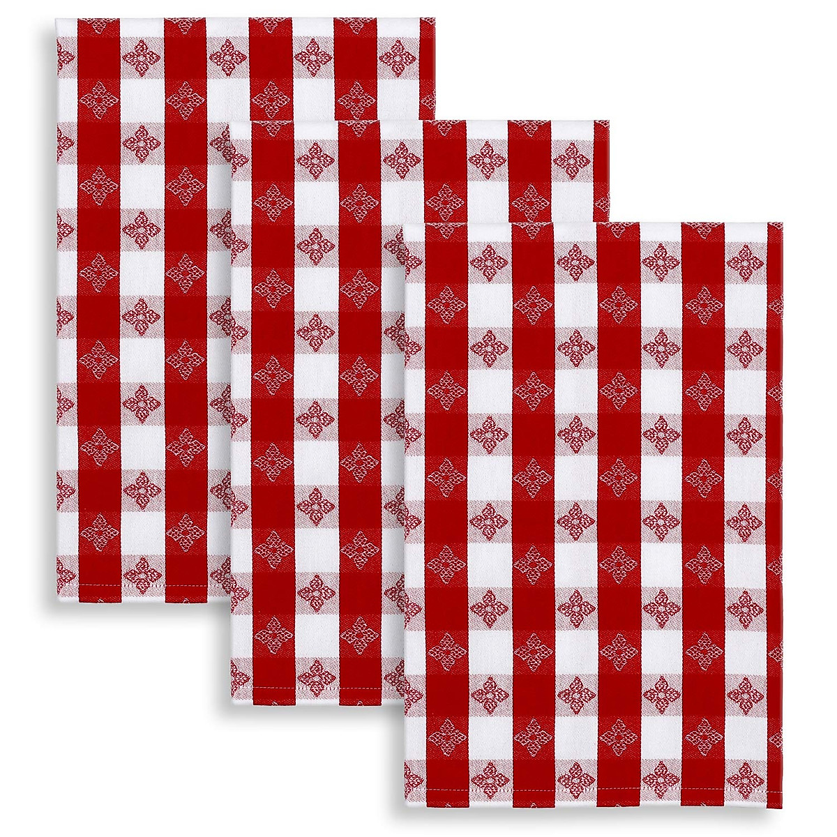Cackleberry Home Red and White Tavern Check Woven Cotton Jacquard Kitchen Towels 18 x 28 Inches, Set of 3