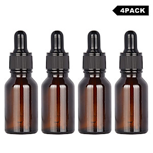 stonylab 15ml (0.5 oz) 4-Pack, Amber Glass Dropper Bottle, Brown Empty Glass Bottle with Glass Dropper, Inner Plug and Label for Essential Oils Aromatherapy Fragrances