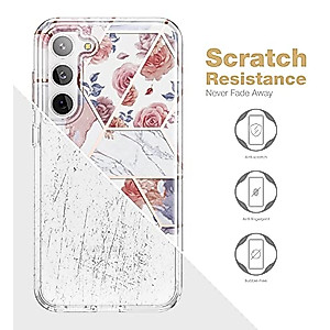 SURITCH for Samsung Galaxy S23 Plus Case, [Built-in Screen Protector] [Dual-Layer Protection ] Full Protection Shockproof Rugged Bumper Phone Cover for Samsung S23 Plus 6.6 Inch - Rose Marble