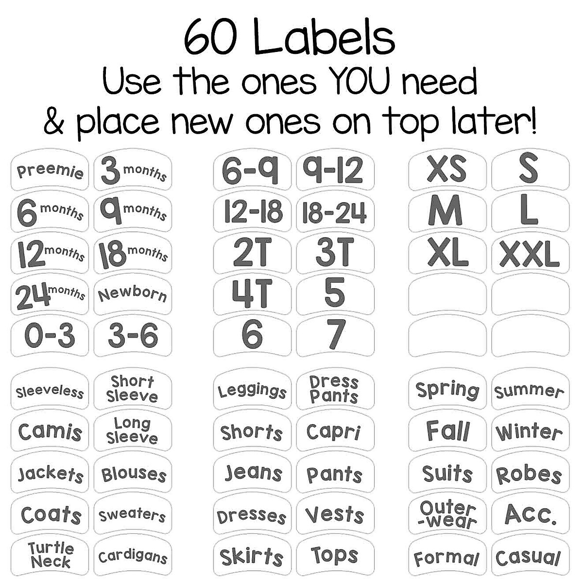 6 Baby Nursery Clothing Closet Size Dividers Gender Neutral Fits 1.5" Rod (Gray)