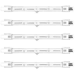 R7S Halogen Bulbs 300W Dimmable 120V 118mm T3 J Type Floodlight Bulb with Long Lifespan, 2700K Warm White Linear Double Ended Light Bulbs for Work, Security, Landscape Lights, Floor Lamps, 5 Pack