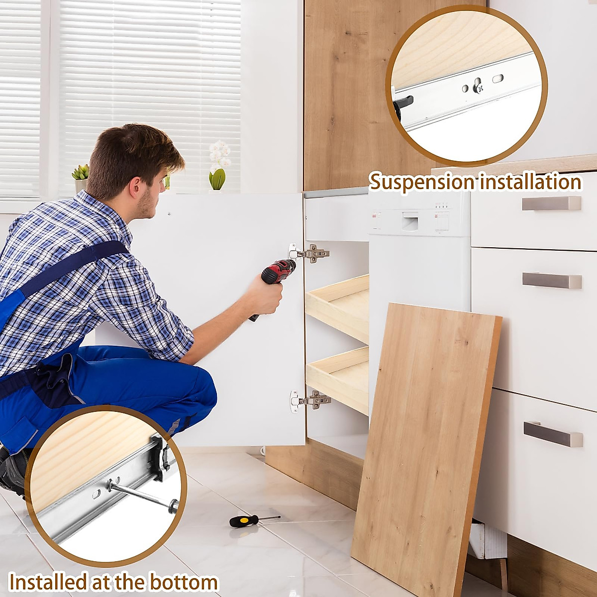 Barydat 3 Pcs Pull out Cabinet Organizer Wooden Drawer Box Organizer Roll out Shelves for Kitchen Cabinets Sliding Tray Organizer Kitchen Organization Storage Drawer for Pantry Sink, 20'' W x 21'' L