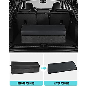 Fyzeoty Car Organizers and Storage - Trunk Organizer for Suv Sedan,Car Trunk Leather Storage Box,Extra Large,Magnetic Lid,Collapsible and Adjustable