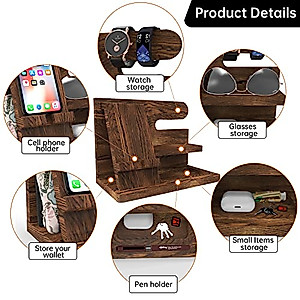 Gifts for Men Wood Phone Docking Station Gifts for Dad Birthday Dad Birthday Gift Dad Gifts Nightstand Organizer Key Wallet Holder Watch Holder Gift for Him Husband Anniversary Night Stand Organizers
