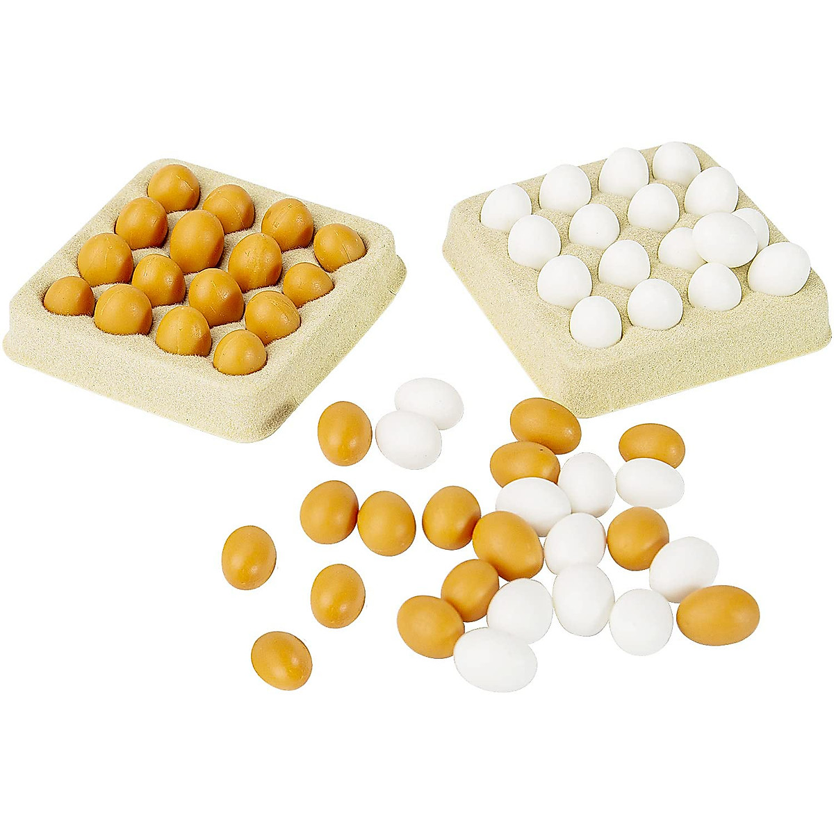 62 Pcs Miniature Eggs Handmade Mini Egg with Plastic Egg Tray Set Miniature Kitchen Food Supply