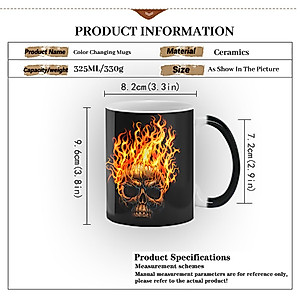Heat sensitive Cool Flaming Ghost Skull Coffee Mug , Ceramic Color Changing Coffee Cup for Daily Use,Novelty Mug Good Gifts for Halloween Gifts Son Girl Mother Father Friends Boy Husband -350 Ml (H)