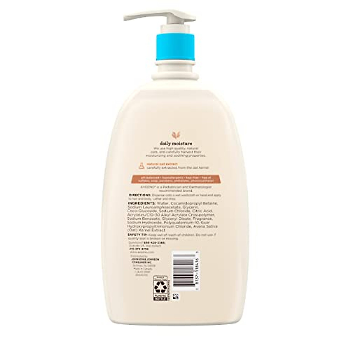 Aveeno Baby Daily Moisture Gentle Bath Wash & Shampoo with Natural Oat Extract, Hypoallergenic, Tear-Free & Paraben-Free Formula For Sensitive Hair & Skin, Lightly Scented, 33 fl. oz